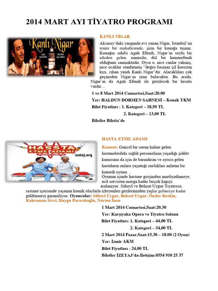 2014 Mart Ayi Ti̇yatro Programi | PDF