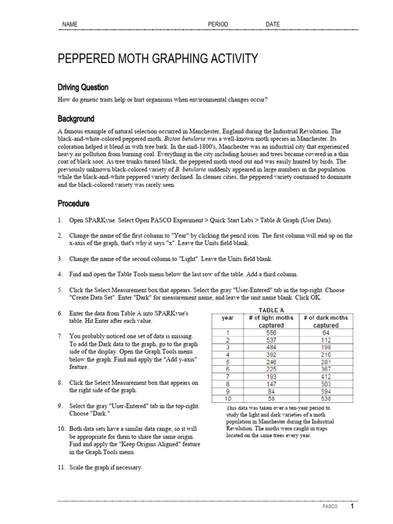 Peppered Moths | PDF | Chart