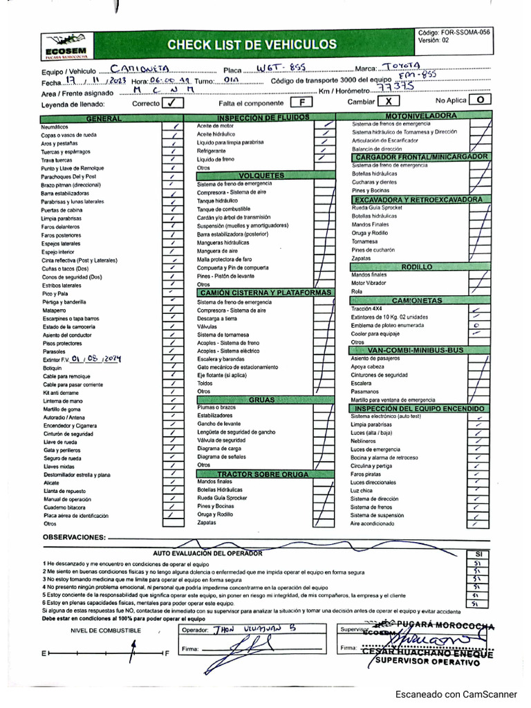 CHECK LIST DE VEHICULOS | PDF