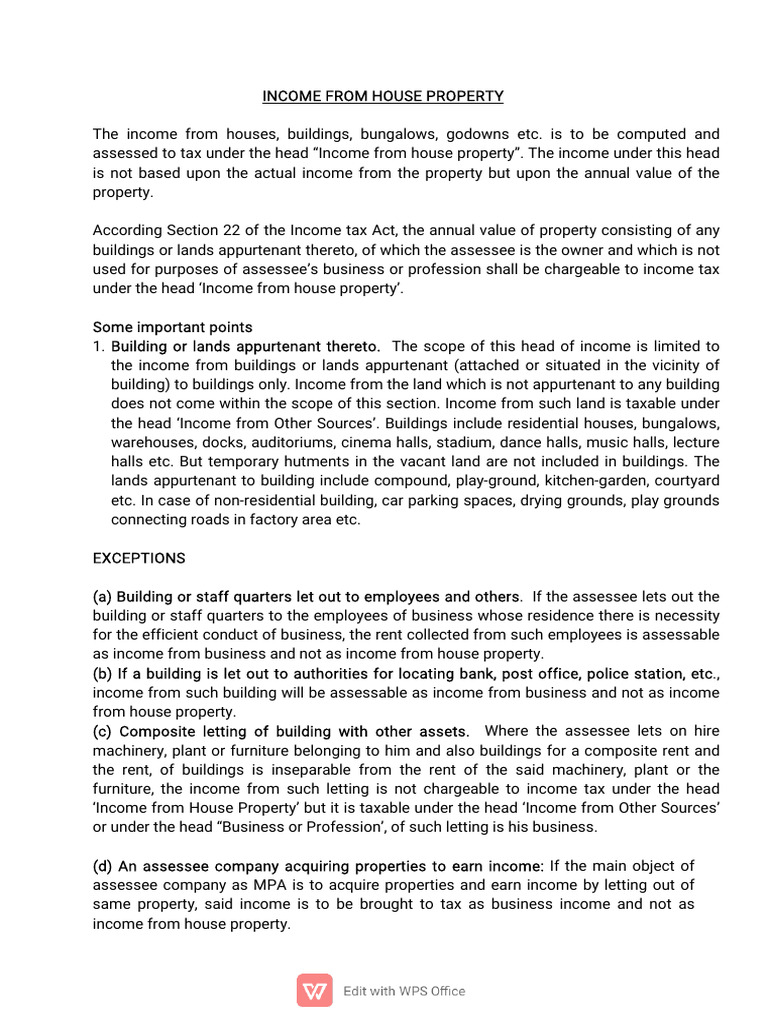 Income Tax on House Property | PDF