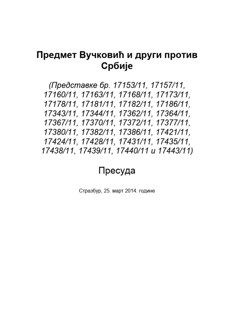 CASE OF VUCKOVIC AND OTHERS v. SERBIA - (Serbian Translation) by The ...