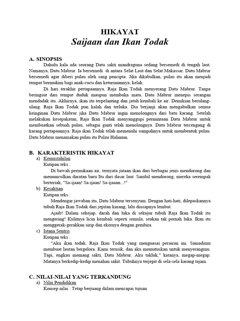 Hikayat Saijaan dan Ikan Todak | PDF