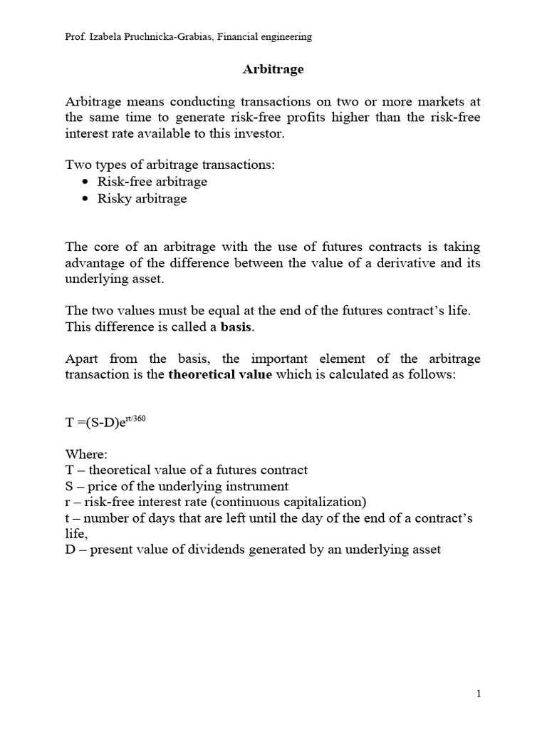 Arbitrage UWstudentspdf | PDF | Futures Contract | Arbitrage