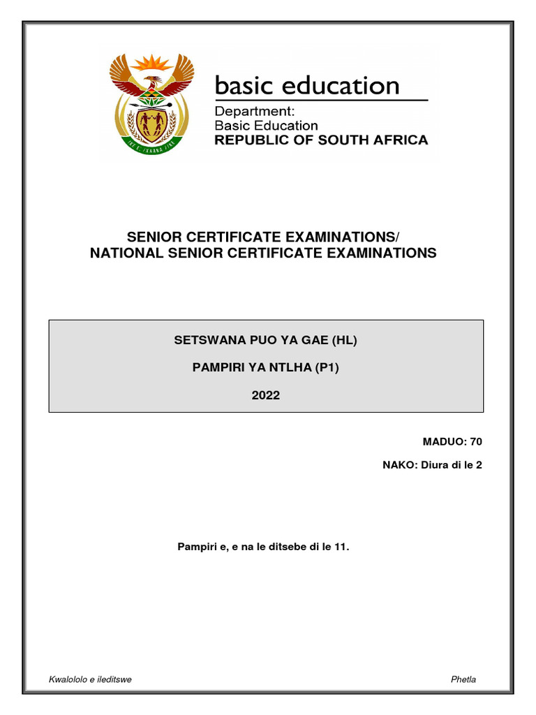 Setswana HL P1 May-June 2022 | PDF