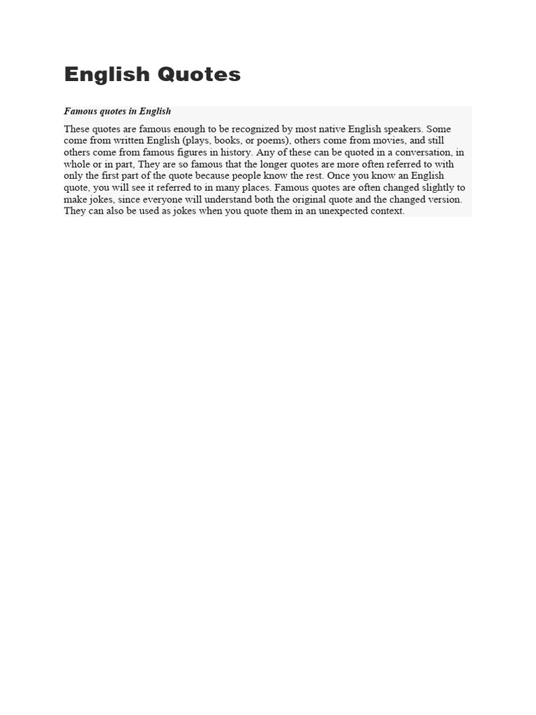 English Quotes | PDF | Language Arts & Discipline