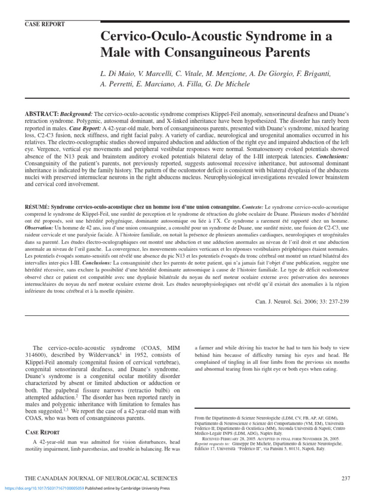 Cervico-Oculo-Acoustic Syndrome Case Study | PDF | Brainstem | Nervous System
