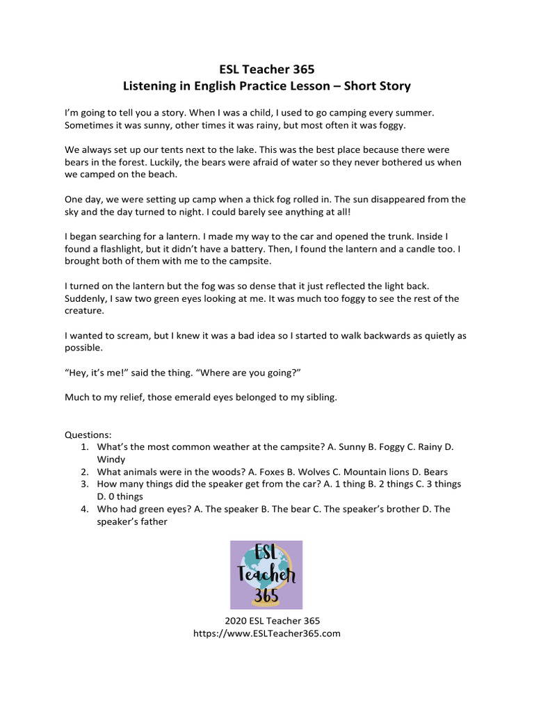 ESLTeacher365 Listening Lesson Short Story | PDF