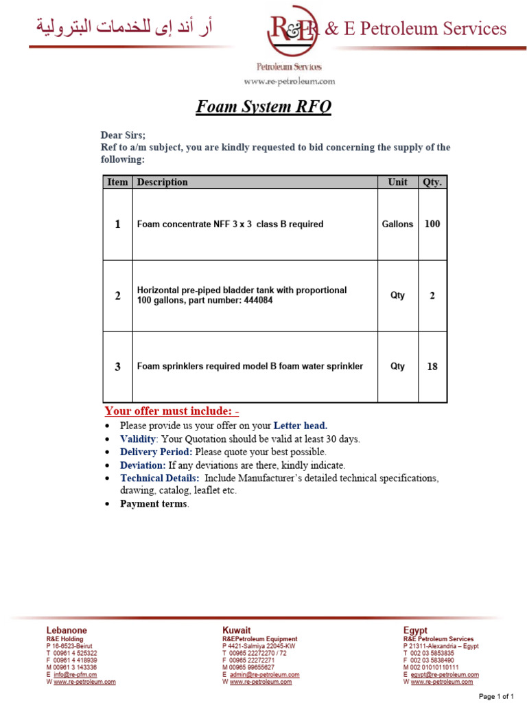 RFQ# Supply of Water Deluge System RE-N141 | PDF RFQ# Supply of Water Deluge System RE-N141 | PDF