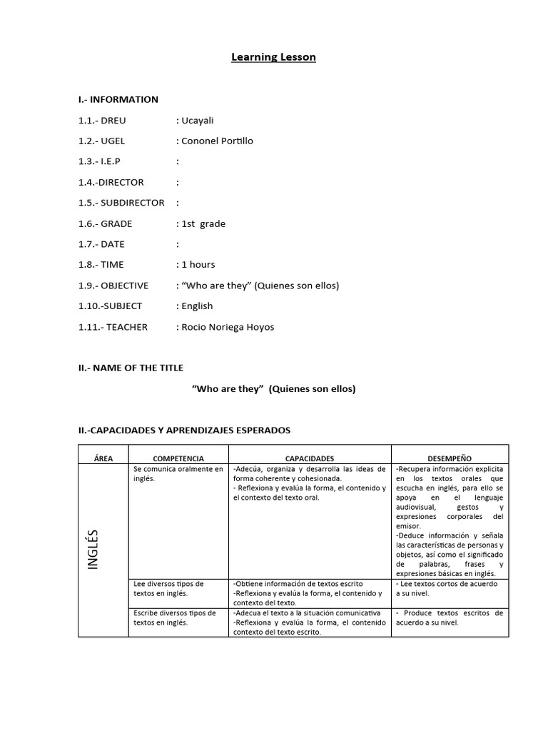 Sesión de Aprendizaje Inglés | PDF