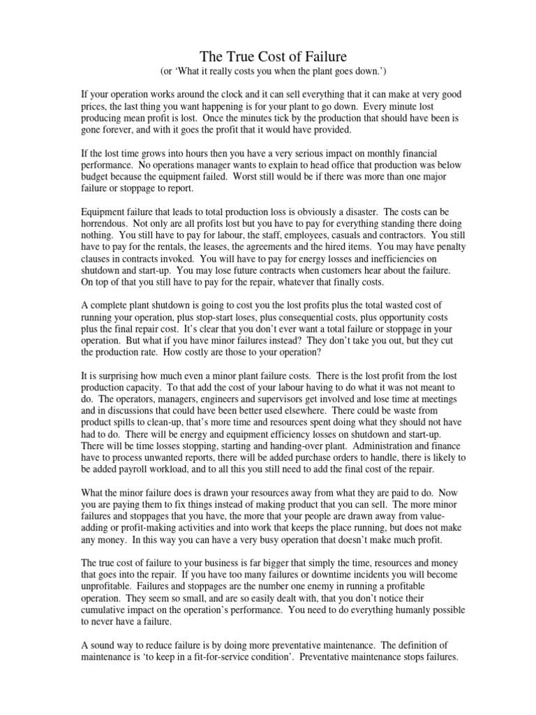 True Cost of Failure | PDF | Reliability Engineering | Business