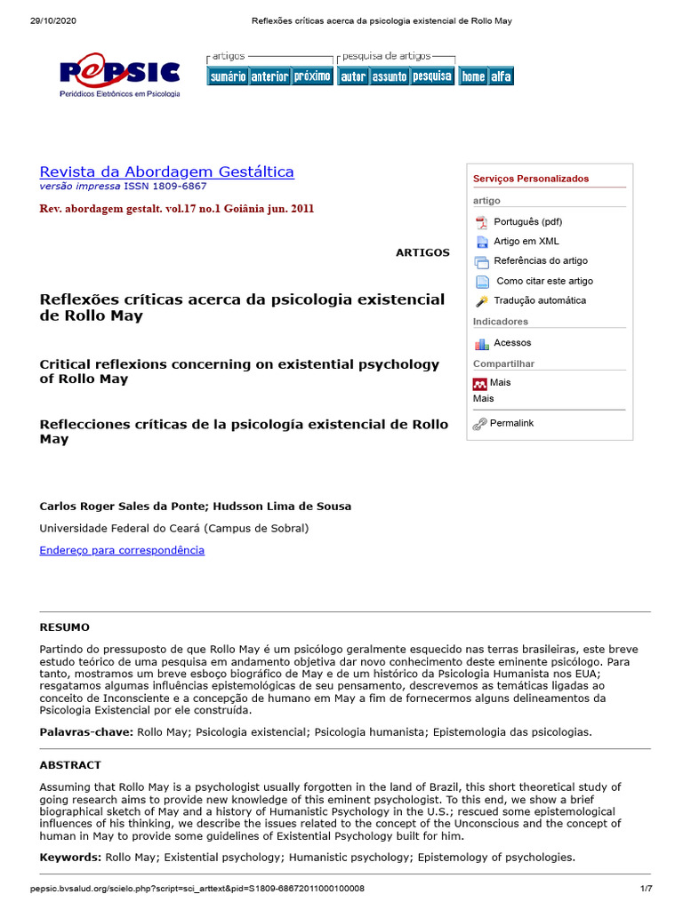 Psicologia Existencial de Rollo May | PDF | Psicologia | Existencialismo