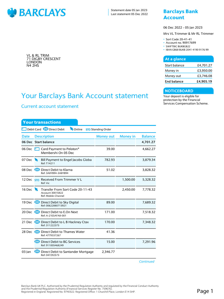 Barclays Bank Account Statement Summary | PDF | Overdraft | Service ...