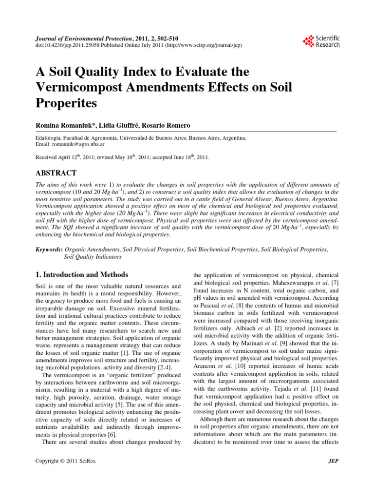 A Soil Quality Index To Evaluate The | PDF | Soil | Fertilizer
