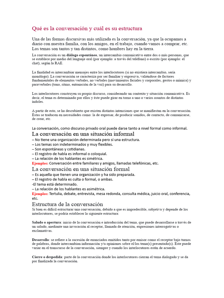 Estructura y tipos de conversación | PDF | Conversacion | Comunicación no verbal