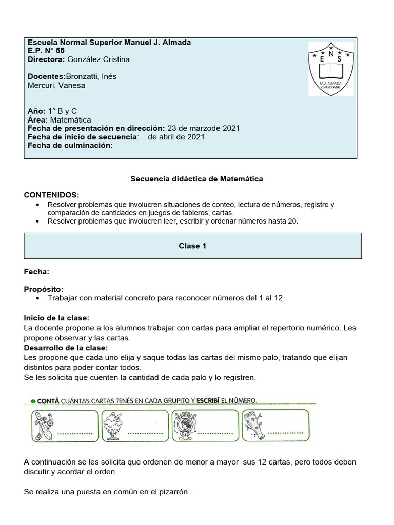 Secuencia de Matemática 2 Cartas | PDF