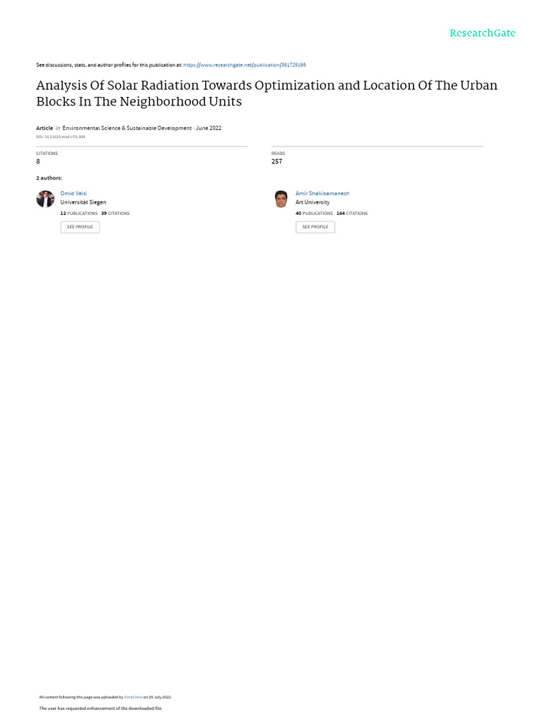 Analysis of Solar Radiation Towards Optimization and Location of The Urban Blocks in The ...