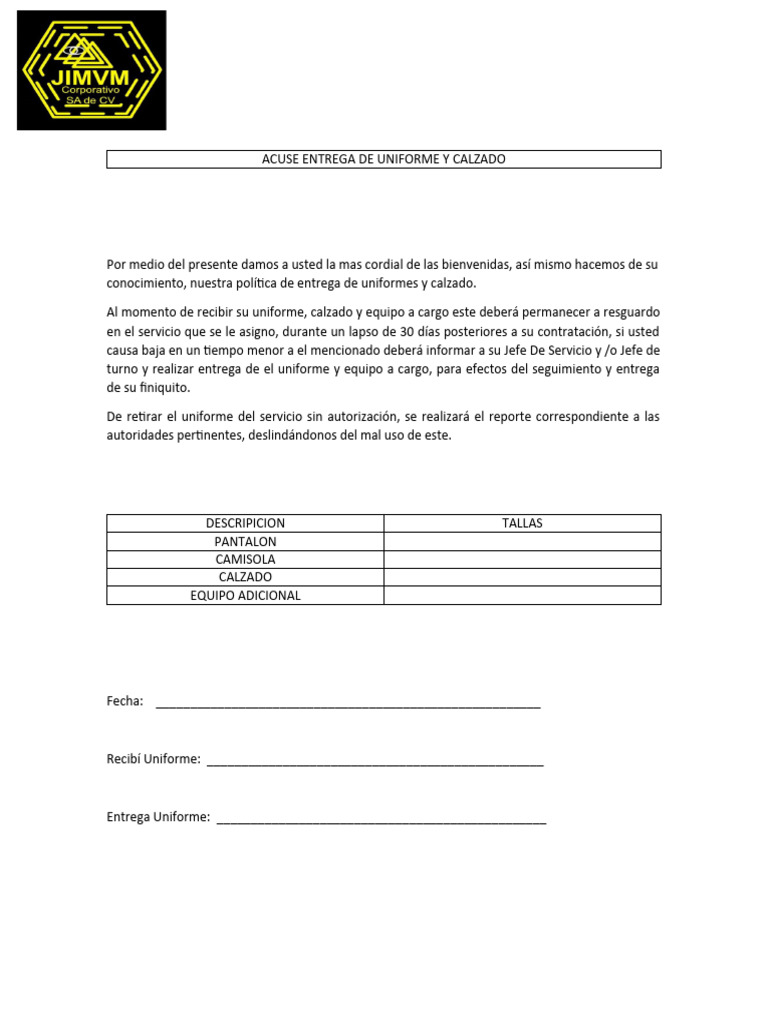 Entrega De Uniformes Pdf