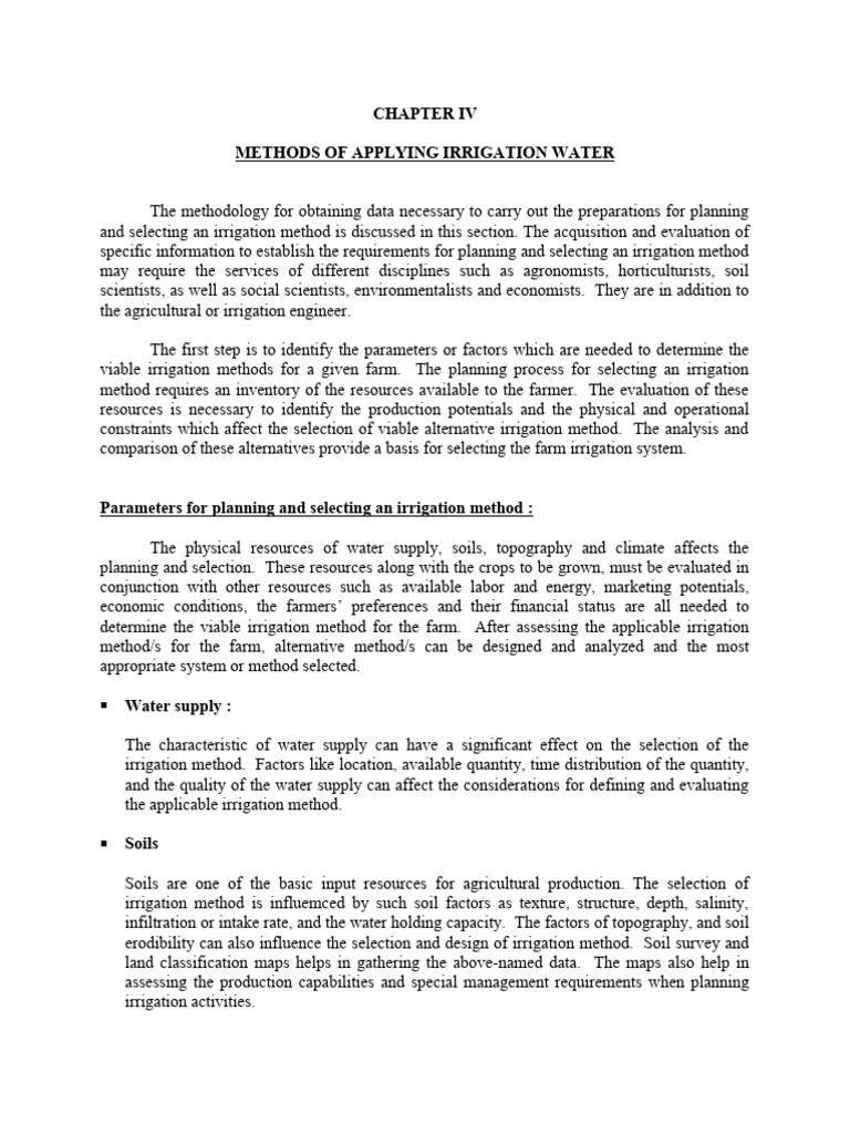 CHAPTER4 Methods of Applying Irrigation Water | PDF | Irrigation | Discharge (Hydrology)