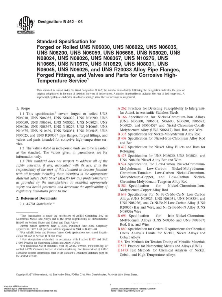 Astm B-462 - 06 | PDF | Forging | Materials