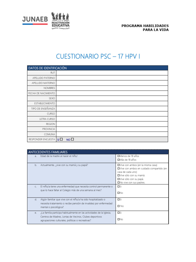PSC 17 Imprimible HPV I | PDF | Ciencias del comportamiento