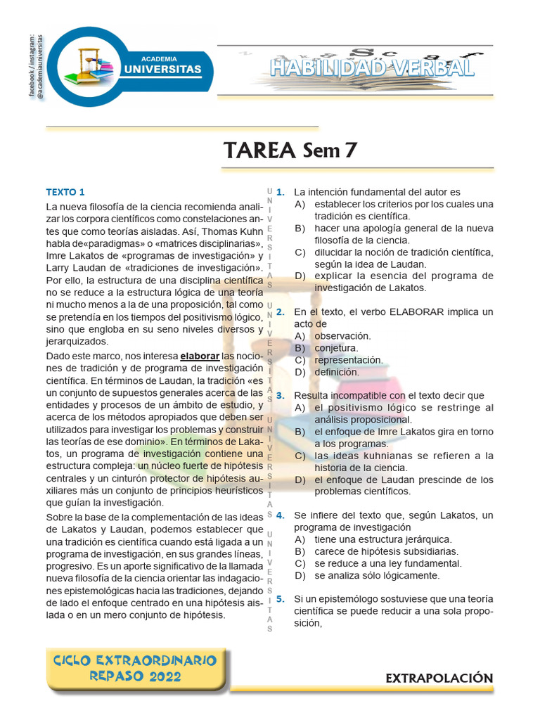 Hab Verbal S7 Tarea | PDF | Filosofía de la Ciencia | Teoría
