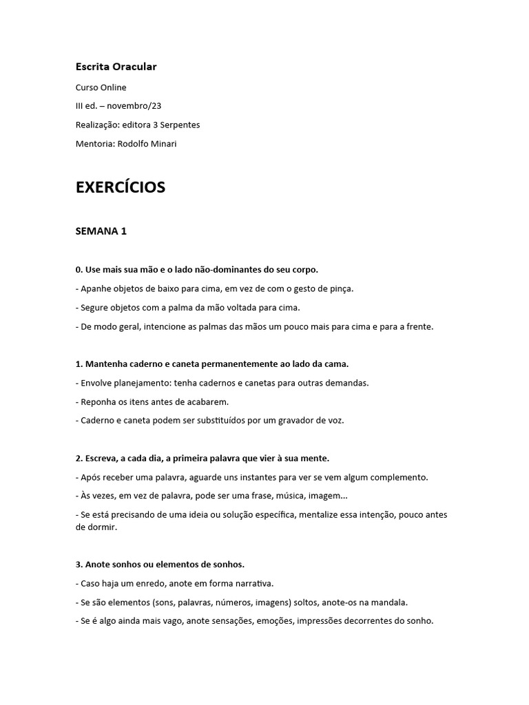 Exercícios Escrita Oracular - Sem 1 | PDF | Autoajuda