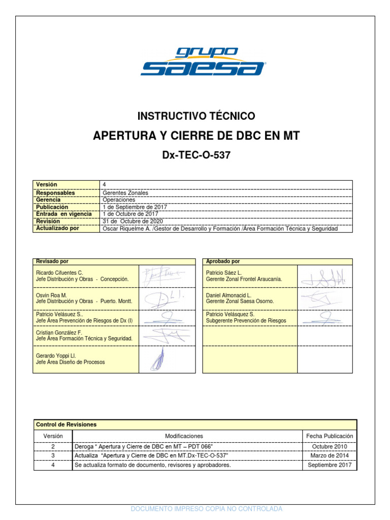 Apertura y Cierre de DBC en MT Dx-Seg-T-537 (Publ) | PDF | Cantidades fisicas | Electromagnetismo