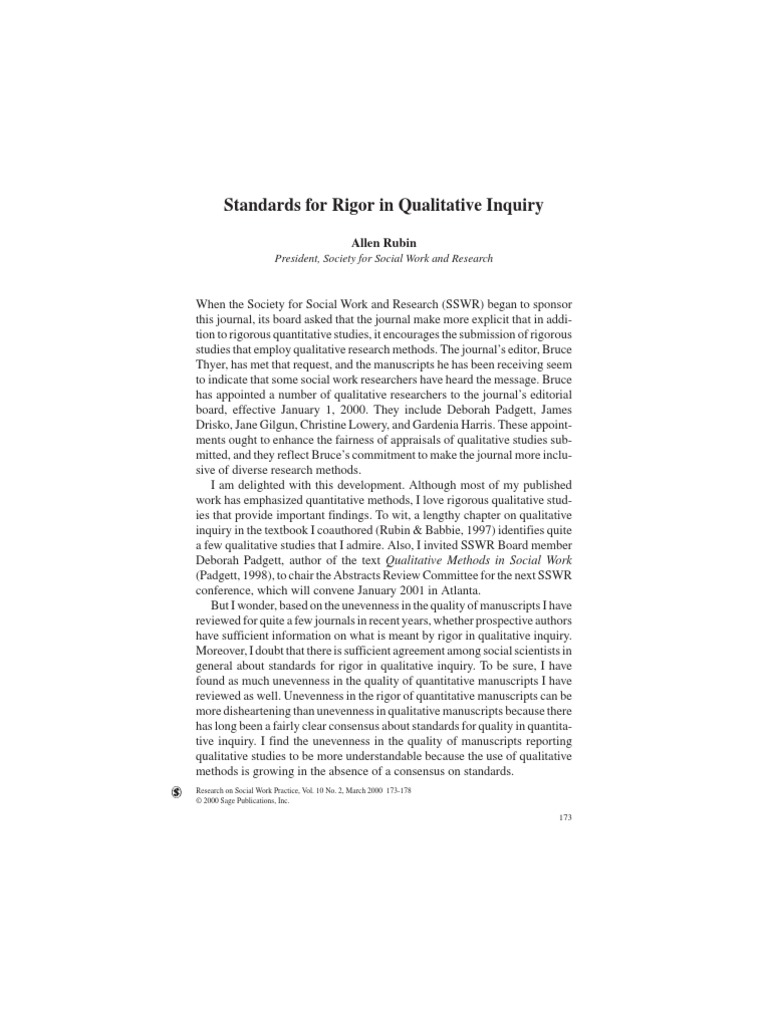 Standards For Rigor in Qualitative Inquiry: Allen Rubin | PDF ...
