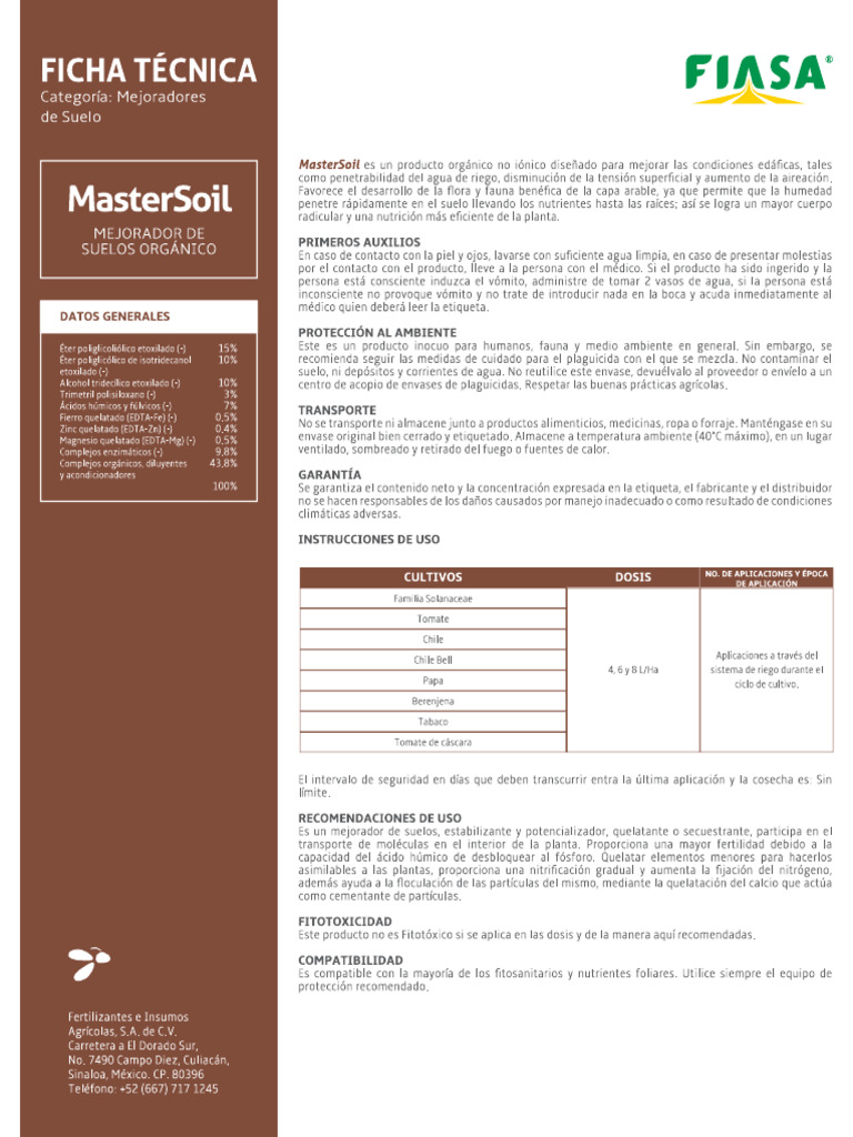 Ficha Tecnica Master Soil | PDF