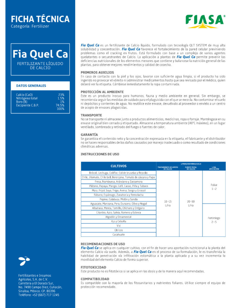 Ficha Tecnica Fia Quel CA | PDF