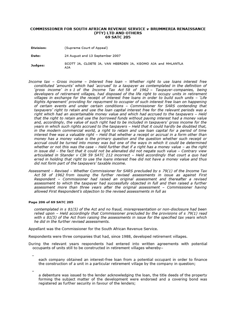 CSARS V Brummeria Renaissance (Pty) LTD and Others 69 SATC 205 | PDF ...