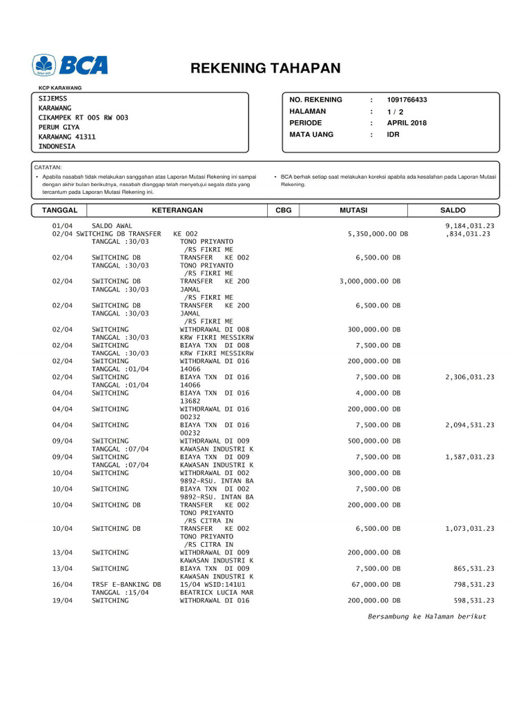 Contoh-Rekening-Koran-BCA-1 | PDF