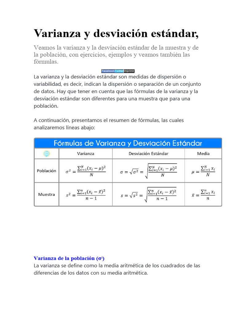 EJERCICIO 1 Varianza y Desviación Estándar | PDF | Desviación Estándar | Diferencia