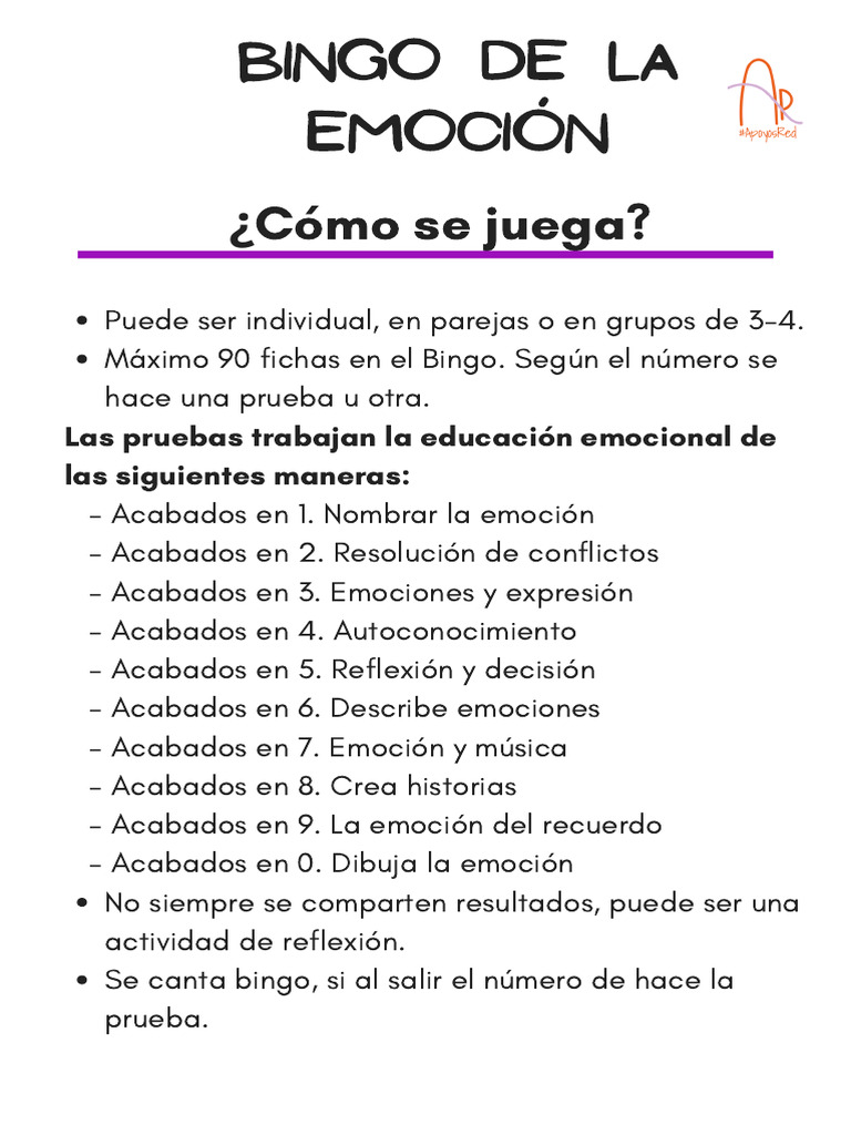 Bingo de La Emoción 2021 | PDF | Las emociones | Sicología