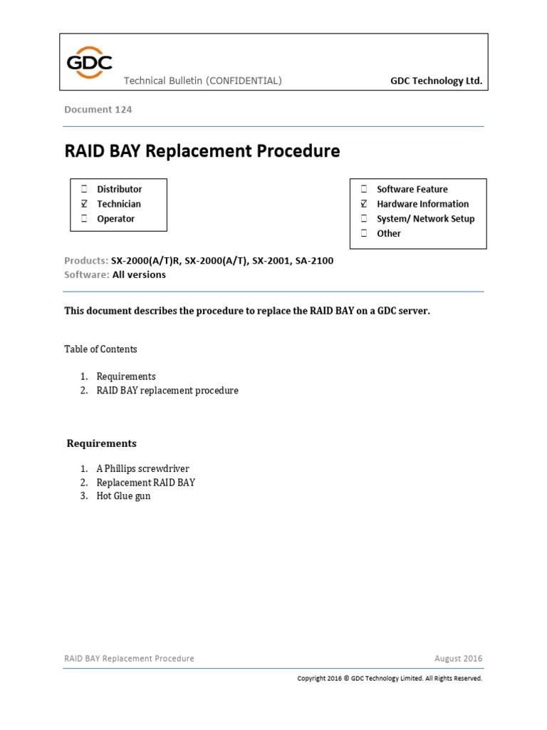 GDC Tech Bulletin - RAID Bay Replacement Procedure - v8 | PDF ...
