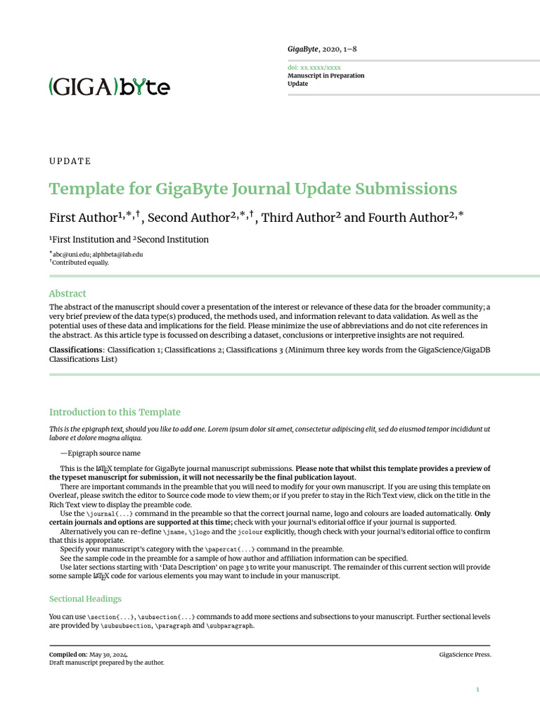 GigaByte Journal Update Submission Template | PDF | Citation | Computer ...