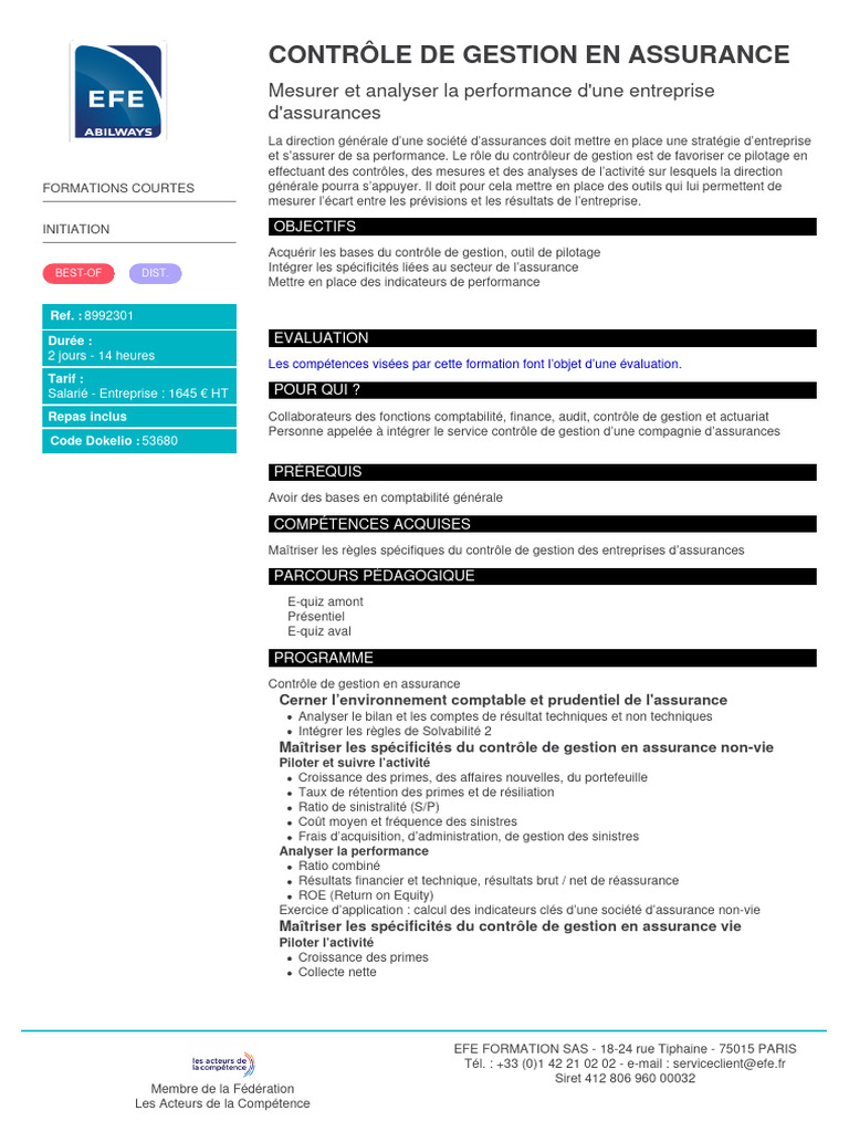 Formation Contrôle de Gestion Assurance | PDF | Assurance | Comptabilité