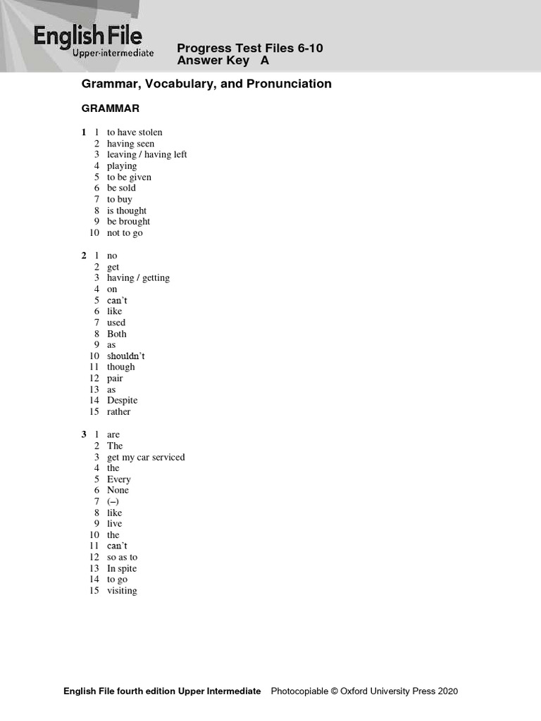 EF4e Uppint Progress 6 10a AK | PDF | Vocabulary | Linguistics