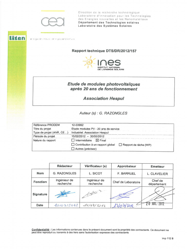Étude sur le vieillissement des modules PV | PDF | Énergie solaire ...
