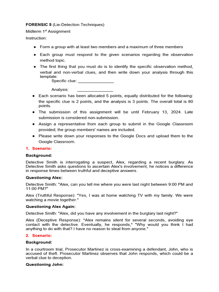 1st Assignment - For FORENSIC 5 Students | PDF | Detective | Nonverbal ...