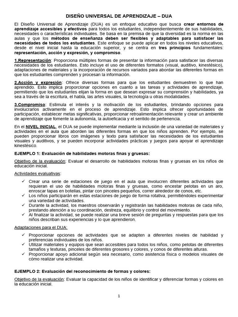 Diseño Universal de Aprendizaje (DUA) | PDF | Evaluación | Aprendizaje