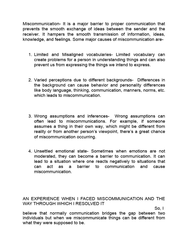 Miscommunication | PDF | Communication | Feeling
