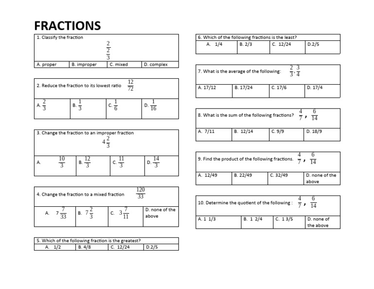 Cse Fraction Drills | PDF | Algebra | Mathematical Objects