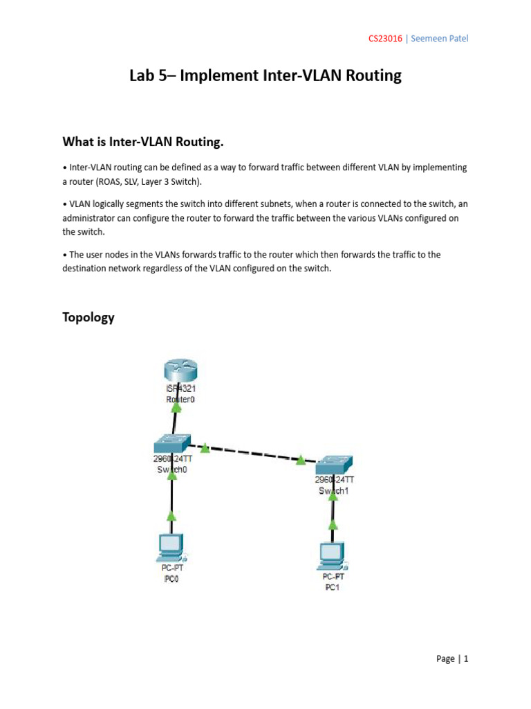 P5 - interVLAN Routing (Seemeen Patel-CS23016) | PDF | Router (Computing) | Network Switch