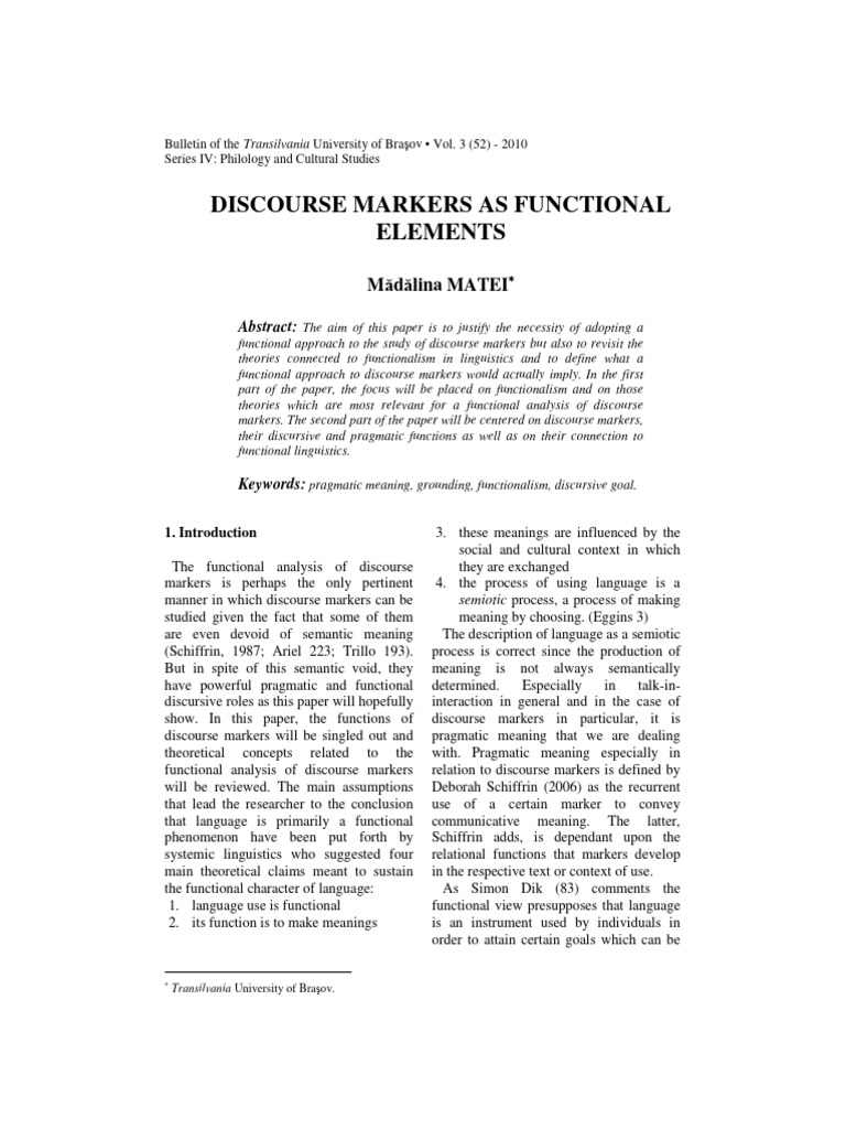 Discourse Markers As Functional | PDF | Discourse | Semantics