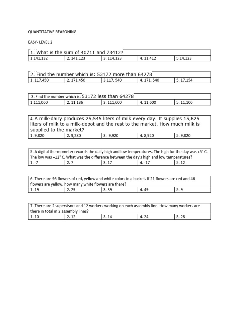 QUANTITATIVE REASONING EL2 Activity | PDF