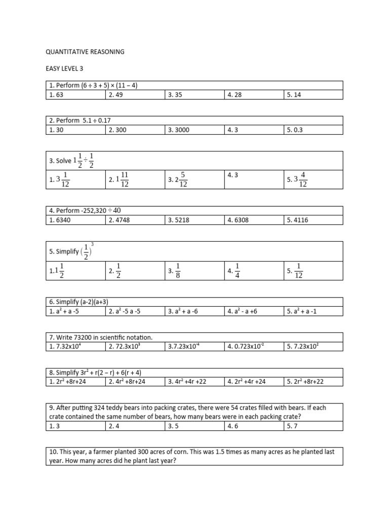 QUANTITATIVE REASONING EL3 Activity | Download Free PDF | Numbers ...