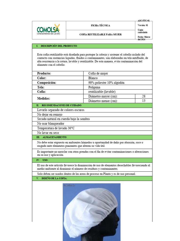 Fichas Tecnicas de Cofias de Tela Reutilizables | PDF | Textiles | Cuerda