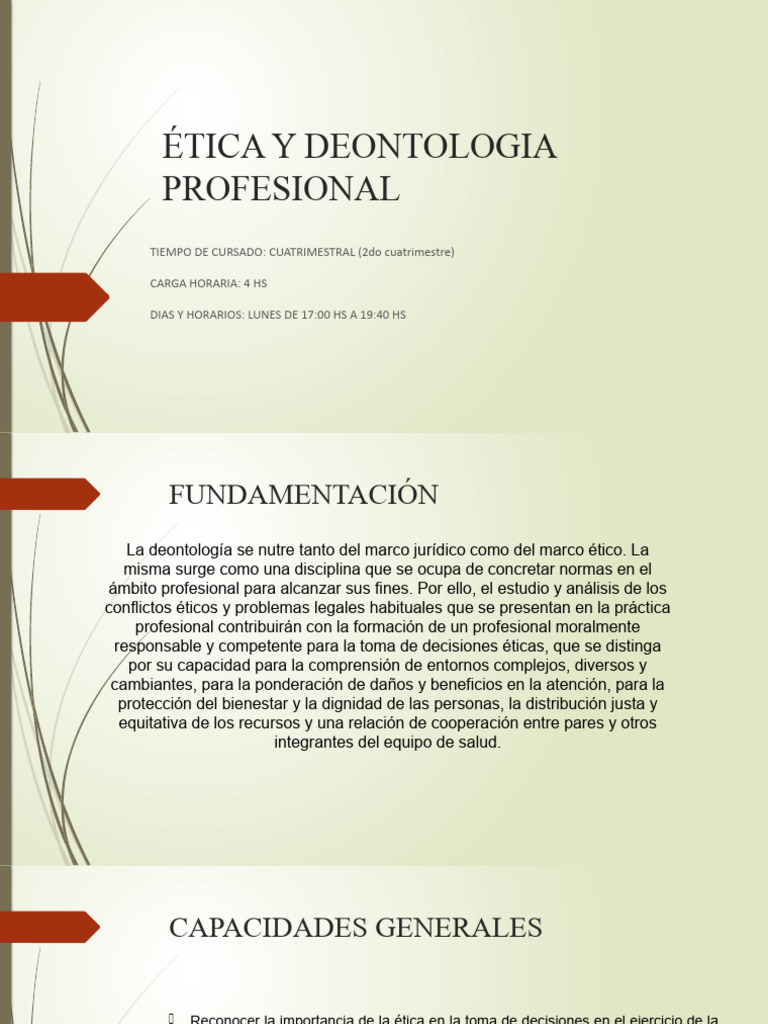 Ética y Deontologia Profesional Presentación de Materia | PDF | Evaluación