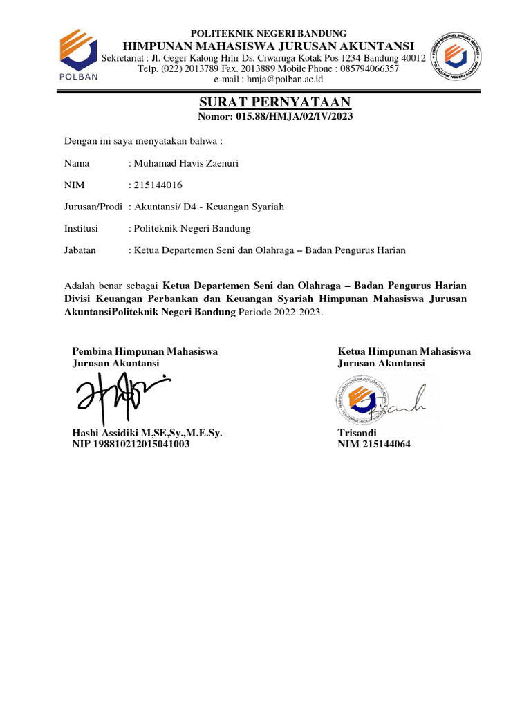 Surat Pernyataan Aktif HIMAKAPS 2023-88 | PDF | Karier & Perkembangan ...